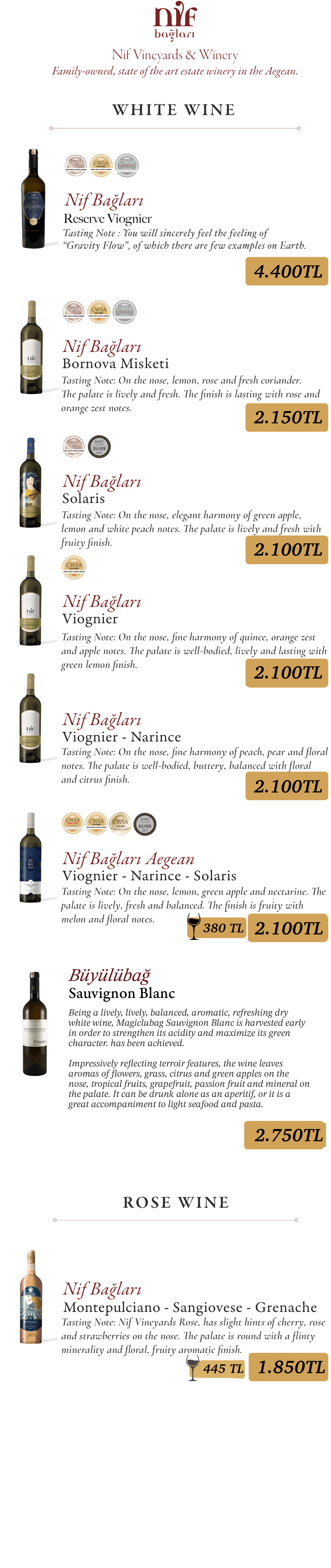 White Wine Menü